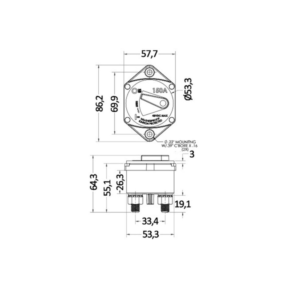 Osculati 50 A waterproof flush-mounting circuit breaker OSC-02.710.50 ...