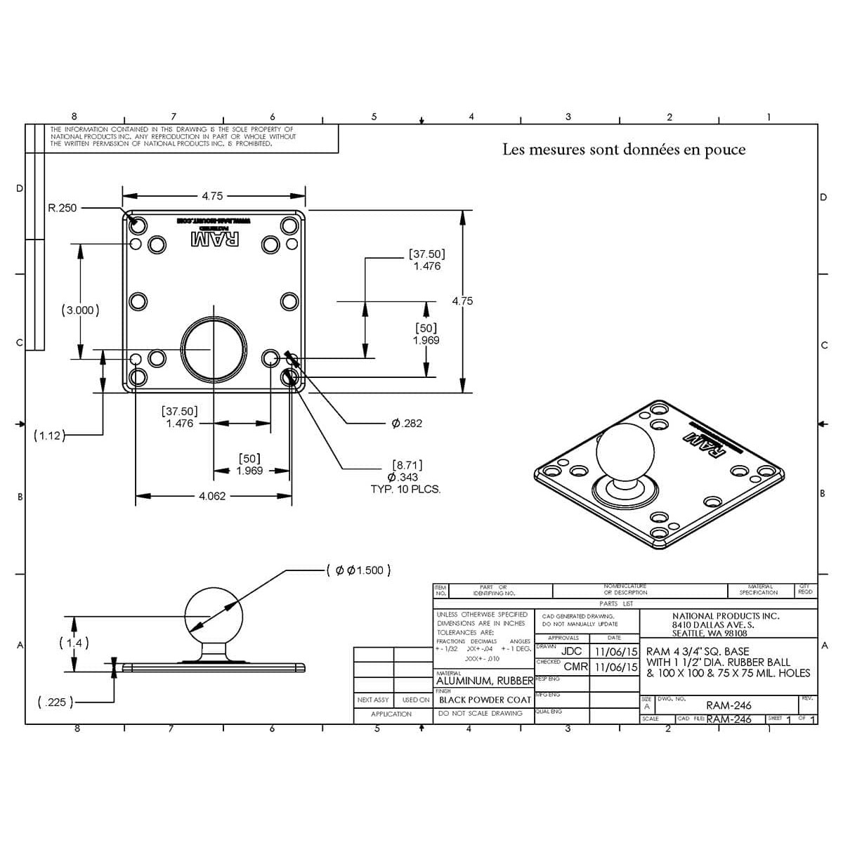 Ram Mounts Platine RAM - Boule C Format VESA pour écran RAM-PLAT-VESAC ...