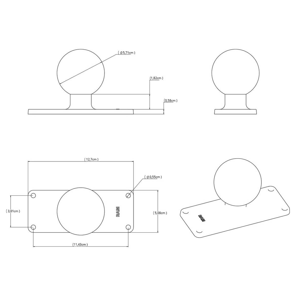 Ram Mounts Support RAM SW-VH9 Horizontal Helix 8,9,10 et Solix 10 ...