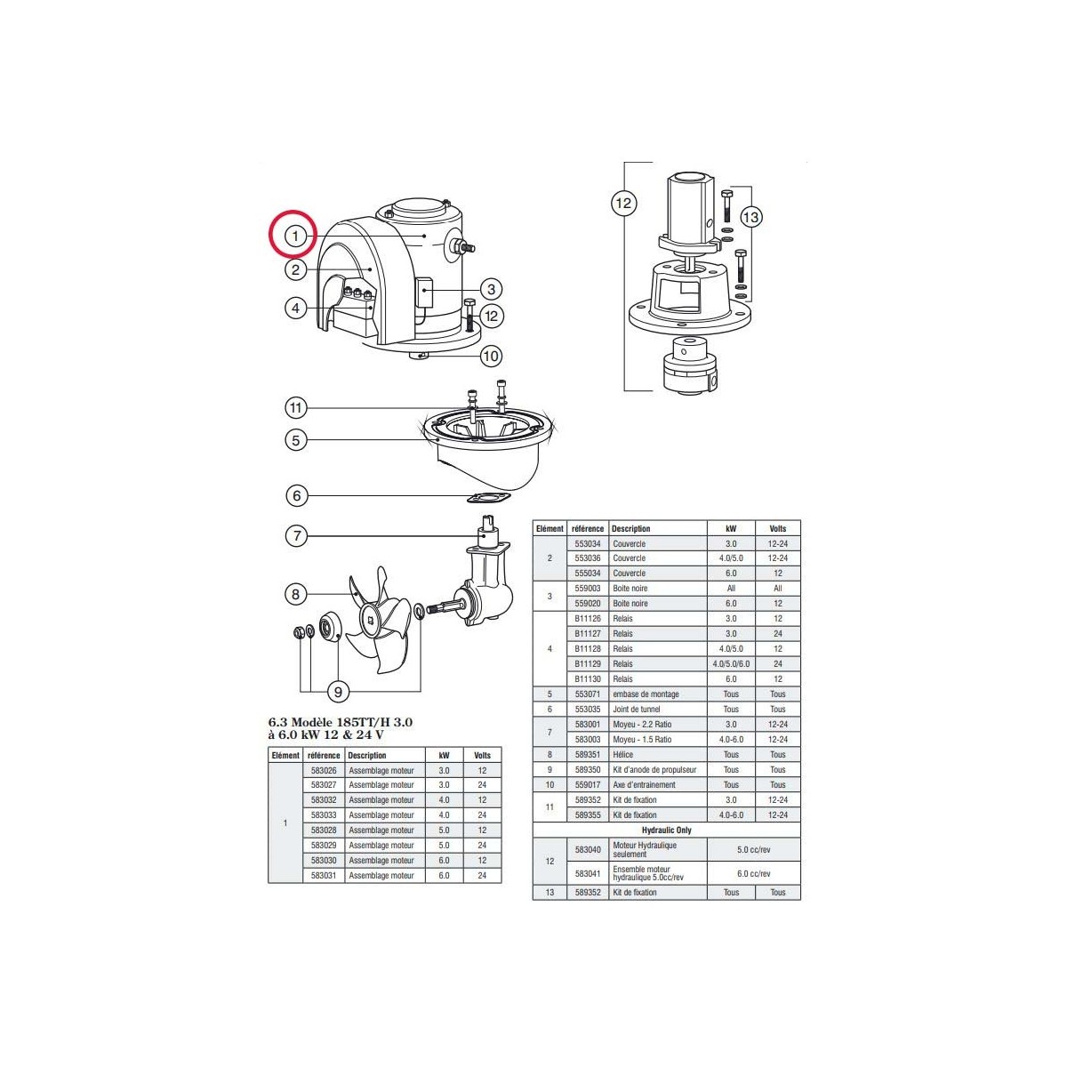 Lewmar Motor kit for thruster Lewmar 185TT 4.0kW 24V 583033 - Comptoir ...